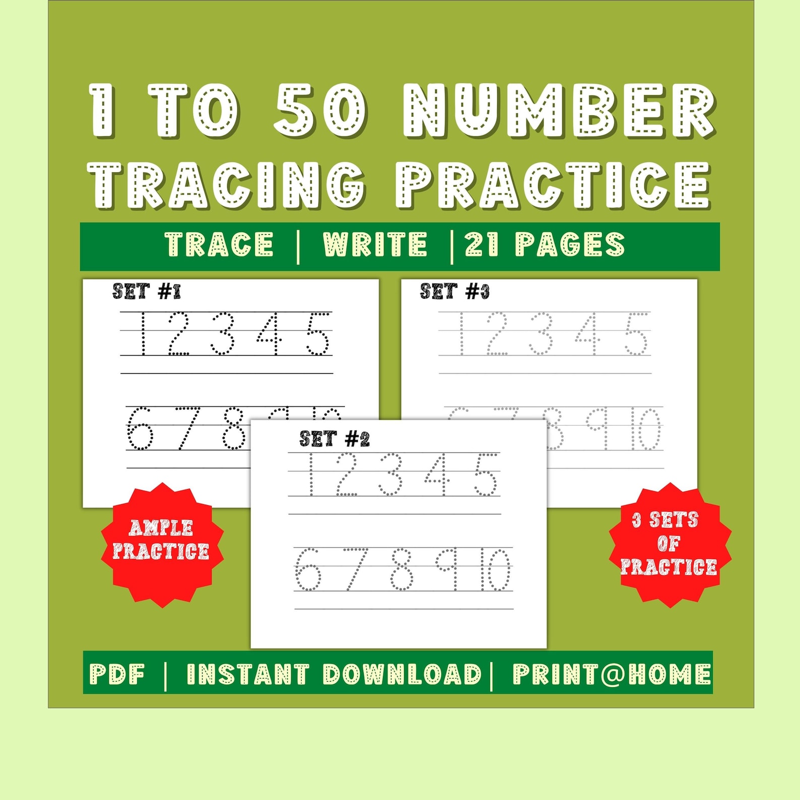 1 to 50 Number Tracing Practice, 123 Handwriting Exercise to Help Your ...