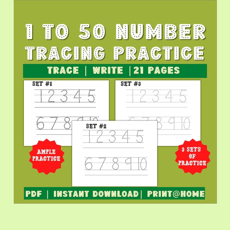 1 to 50 Number Tracing Practice, 123 Handwriting Exercise to Help Your ...