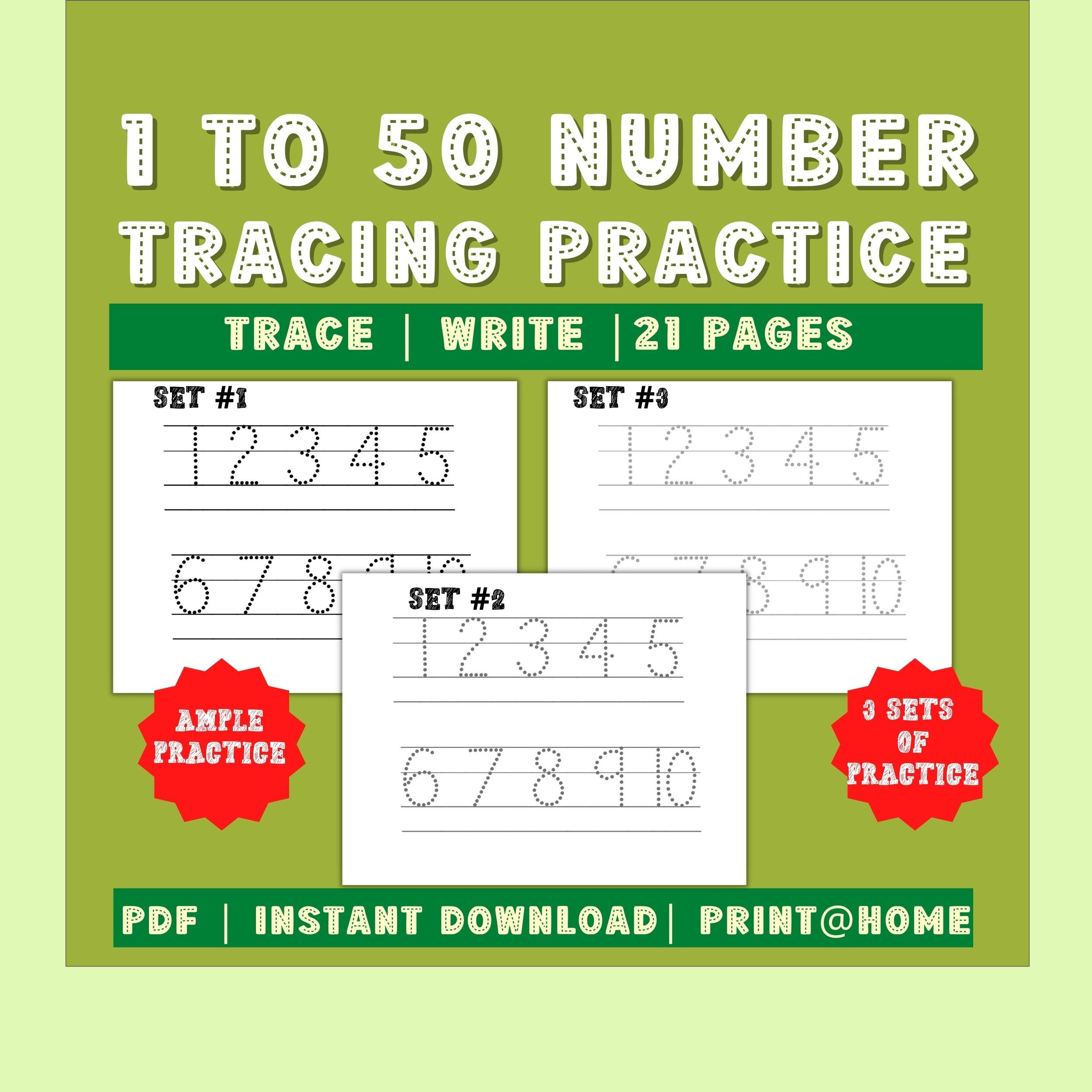 1 to 50 Number Tracing Practice, 123 Handwriting Exercise to Help Your ...