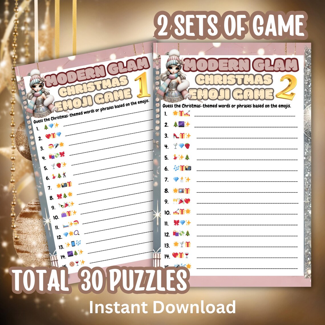 Modern Glam Christmas Emoji Game, Christmas Emoji Pictionary Game ...