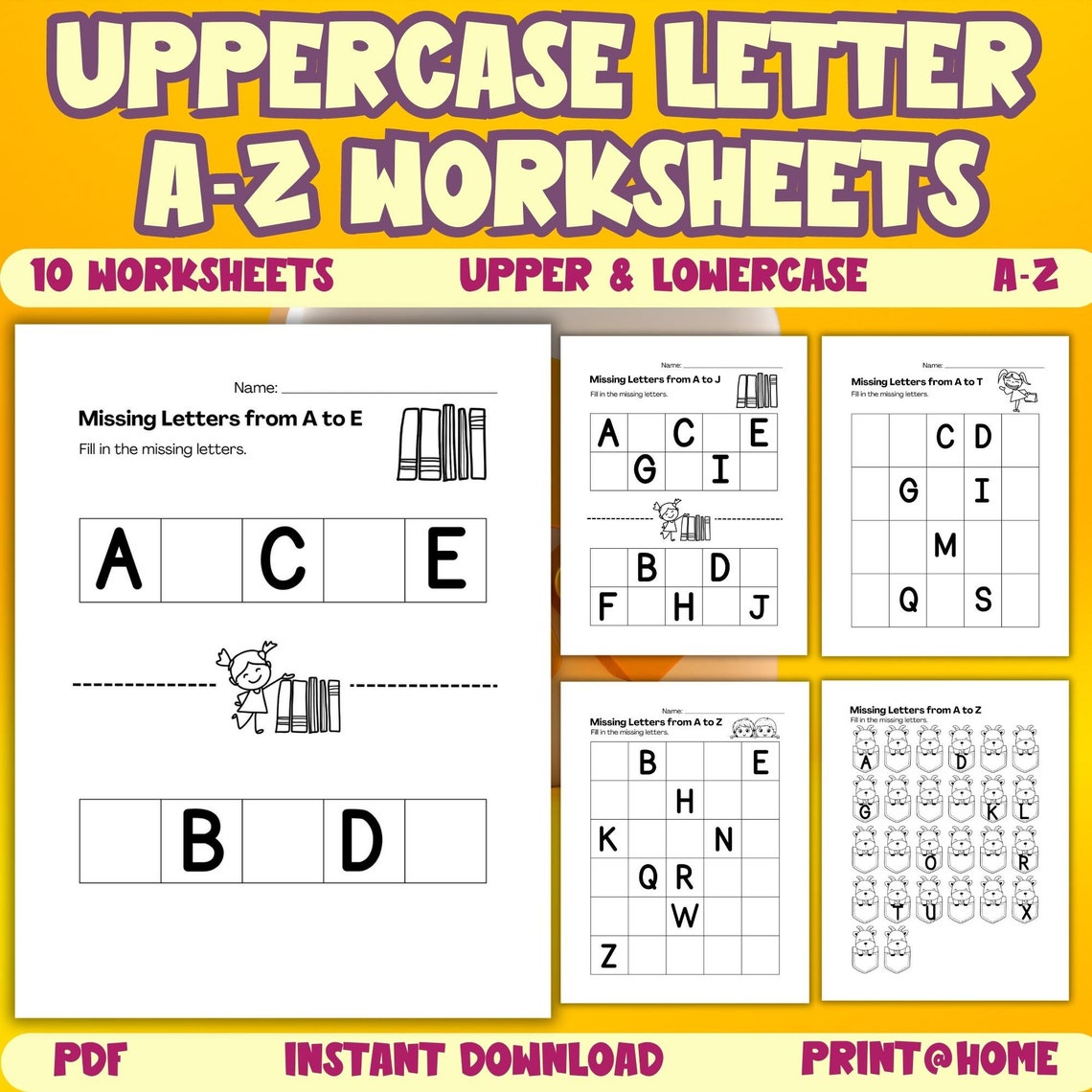 10 Printable Missing Letters Worksheets, Uppercase & Lowercase Letters ...