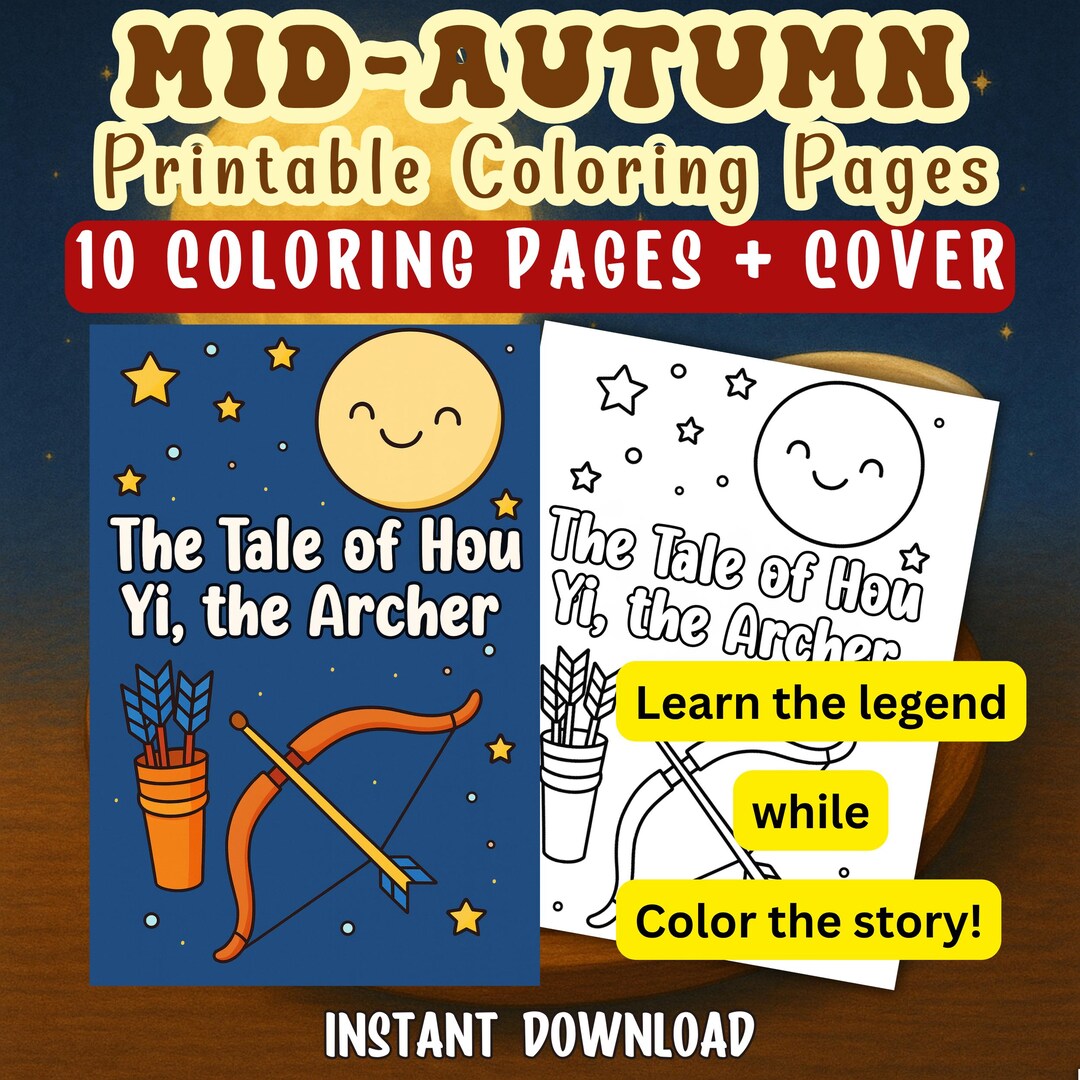 Mid-autumn Festival Story Coloring Book – Hou Yi Legend, Kids Printable ...