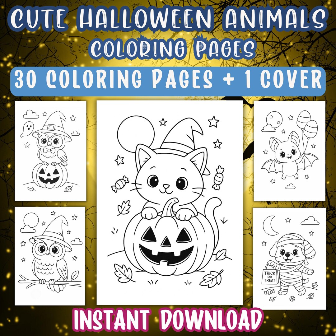 Cute Halloween Animals Coloring Book for Kids: Fun and Easy Coloring ...