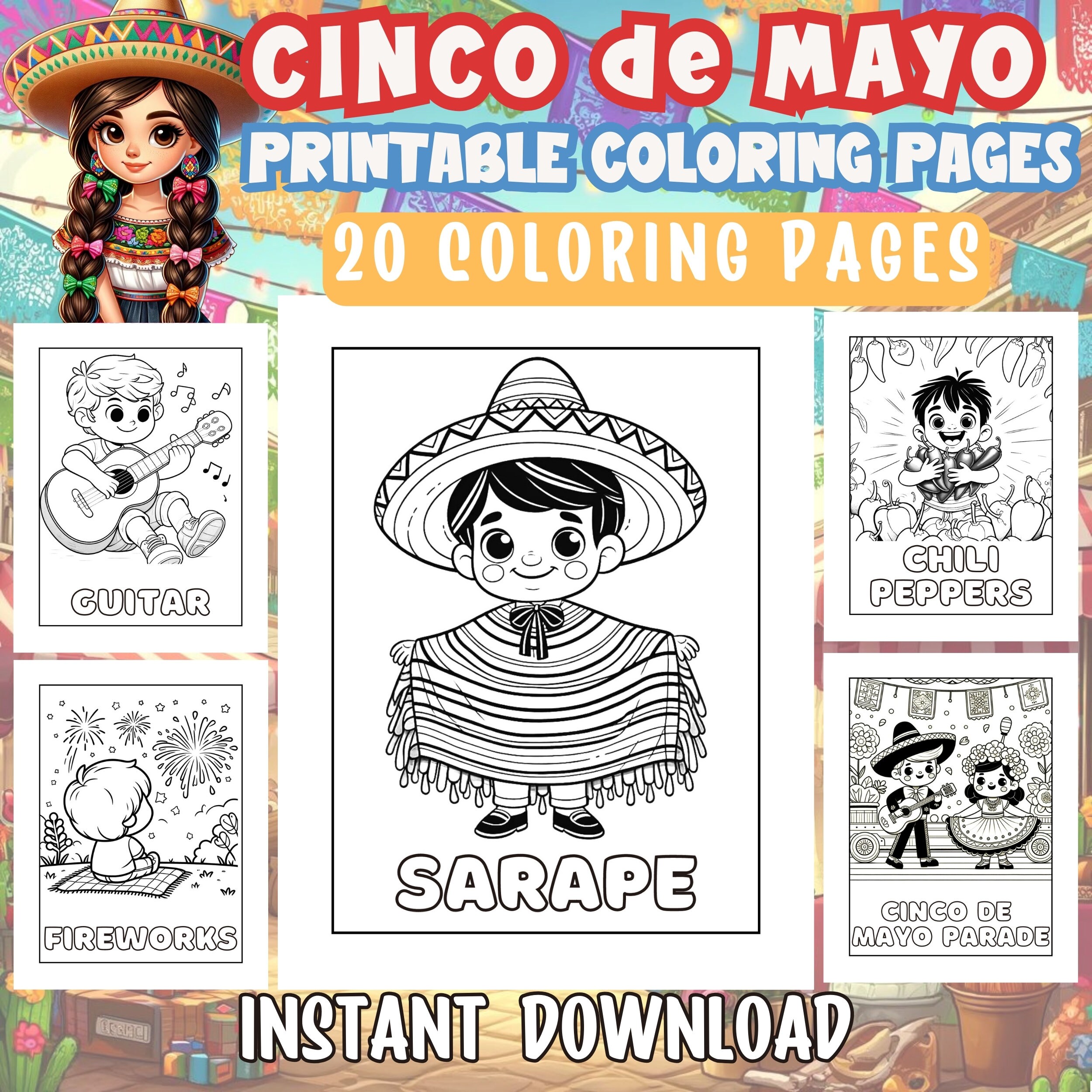 Cinco De Mayo Coloring Pages, Printable Mexican Coloring Pages, Kids ...