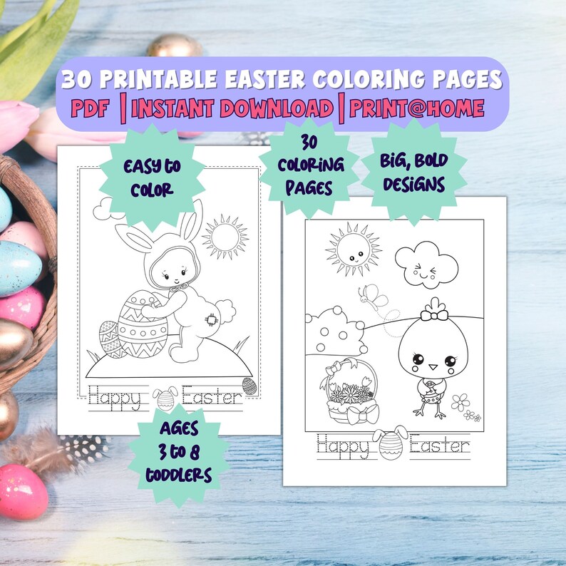 30 Easter Coloring Pages, Printable Easter Colouring Pages for Kids ...