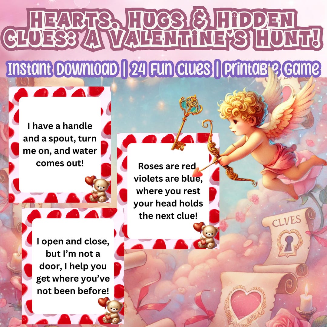 Hearts, Hugs & Hidden Clues: A Valentine's Hunt, Valentines Scavenger ...