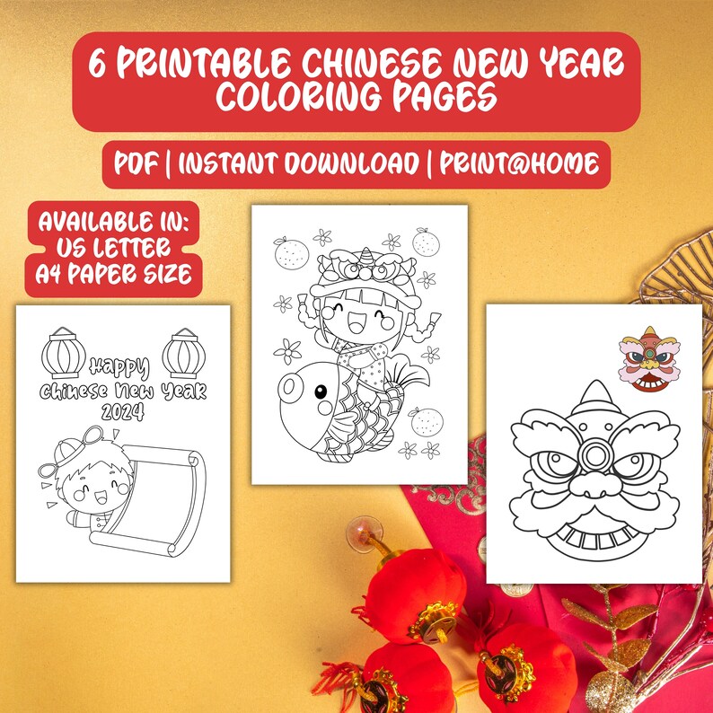 Chinese New Year Coloring Pages, 2024 Year of the Dragon Coloring ...