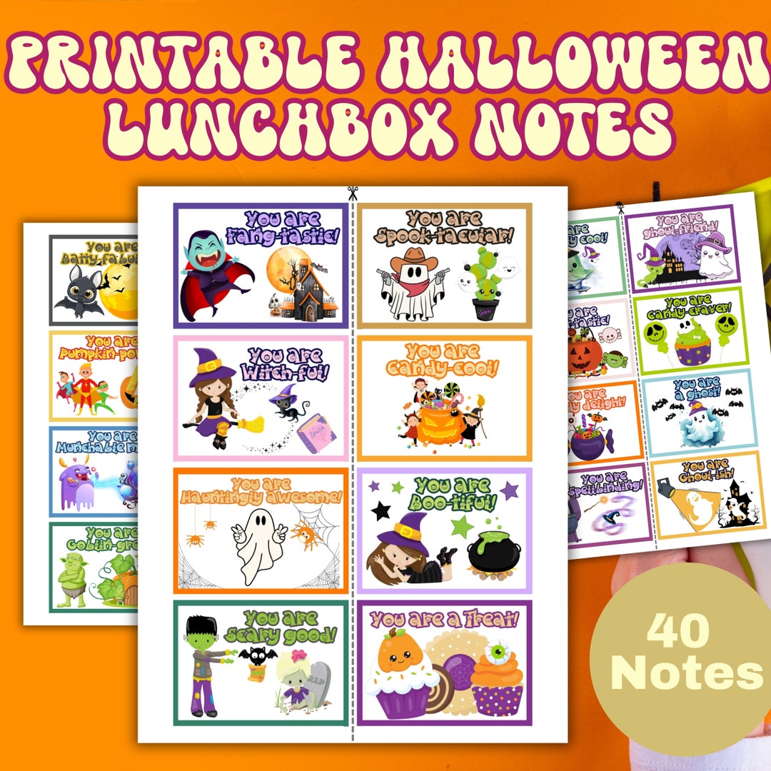 Halloween Lunch Box Notes Printable, Halloween Lunchbox Cards, Lunchbox ...