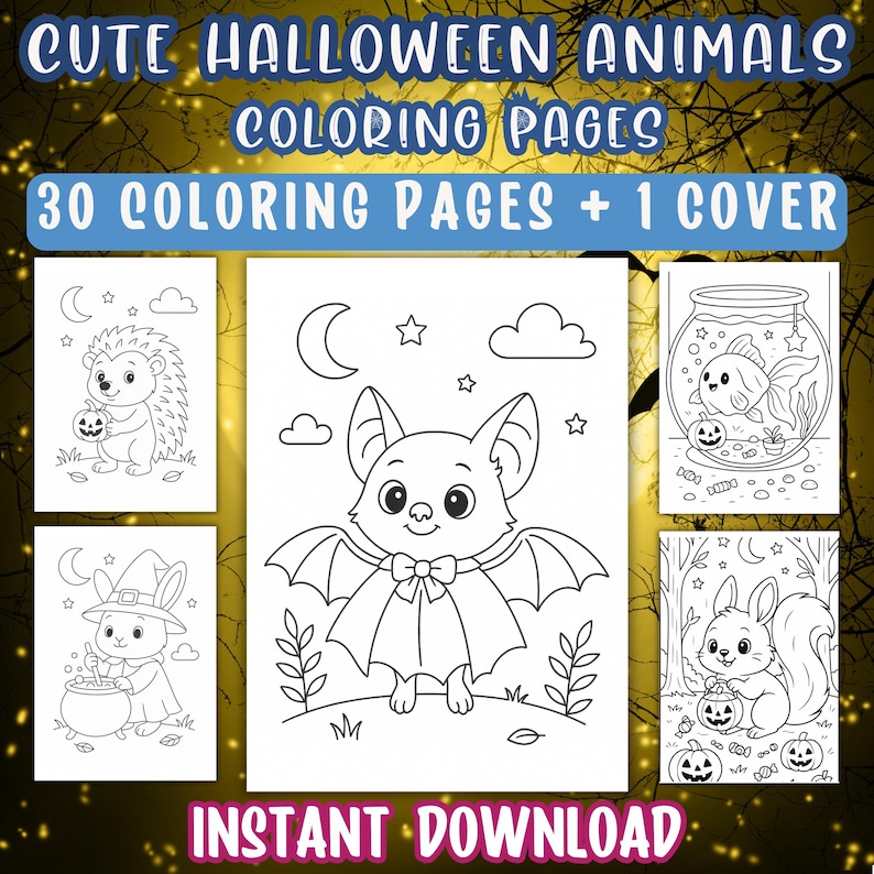Cute Halloween Animals Coloring Book for Kids: Fun and Easy Coloring ...