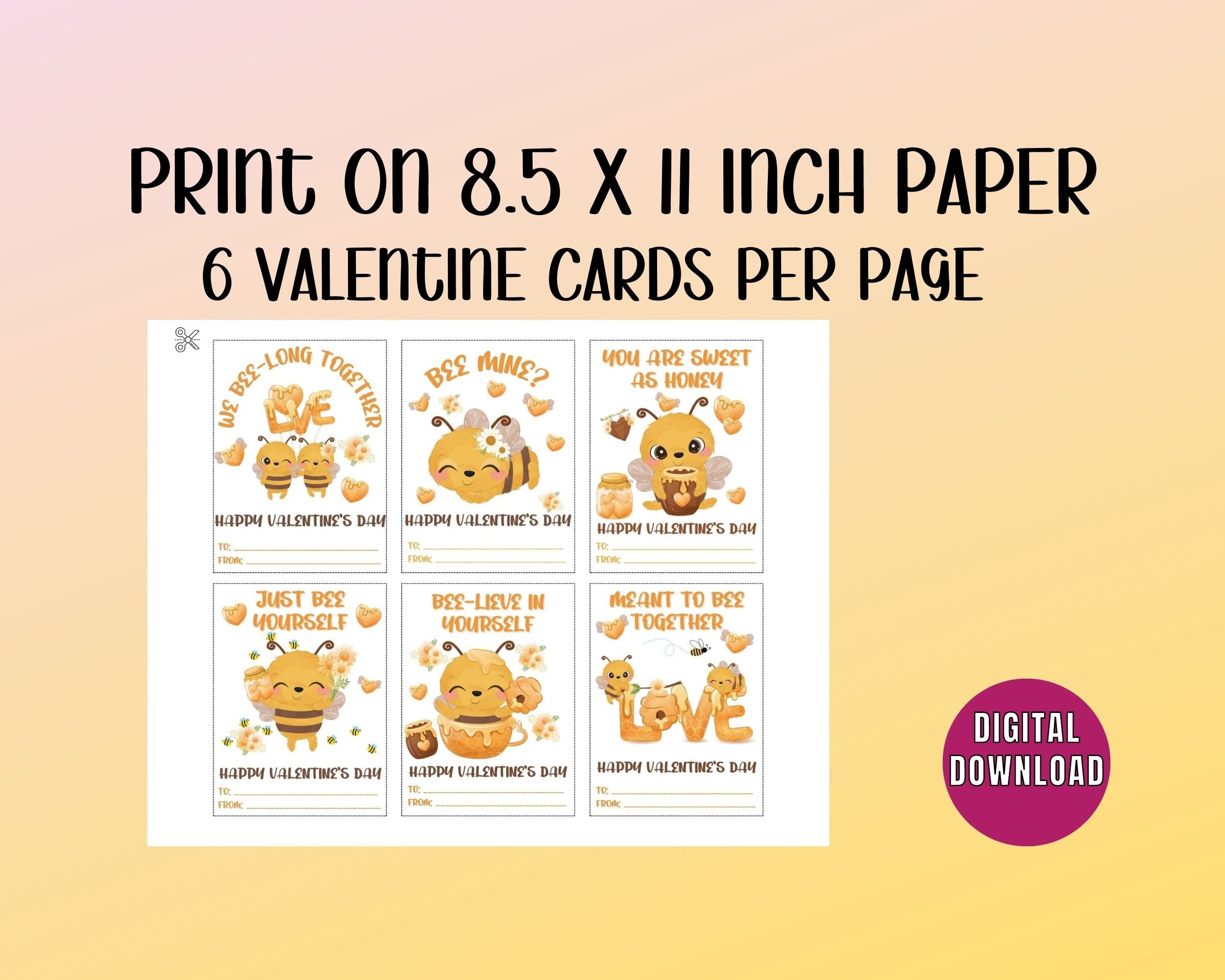Kids Printable Happy Valentines Day Card, Classroom Valentine Bee Card ...