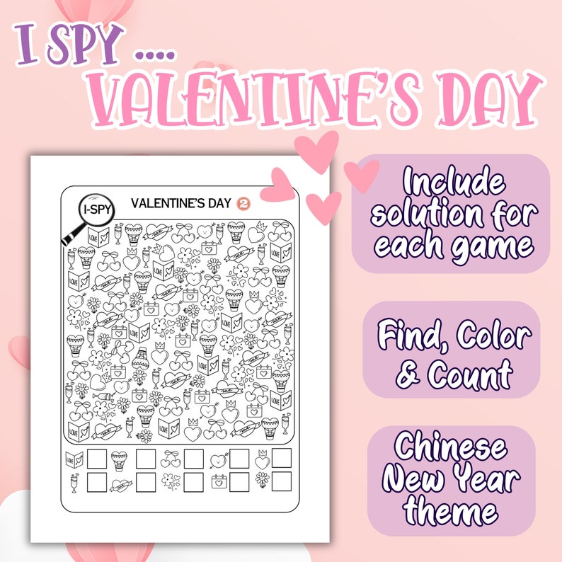 I-spy Valentine's Day, I Spy Worksheet Activities, Find, Color and ...
