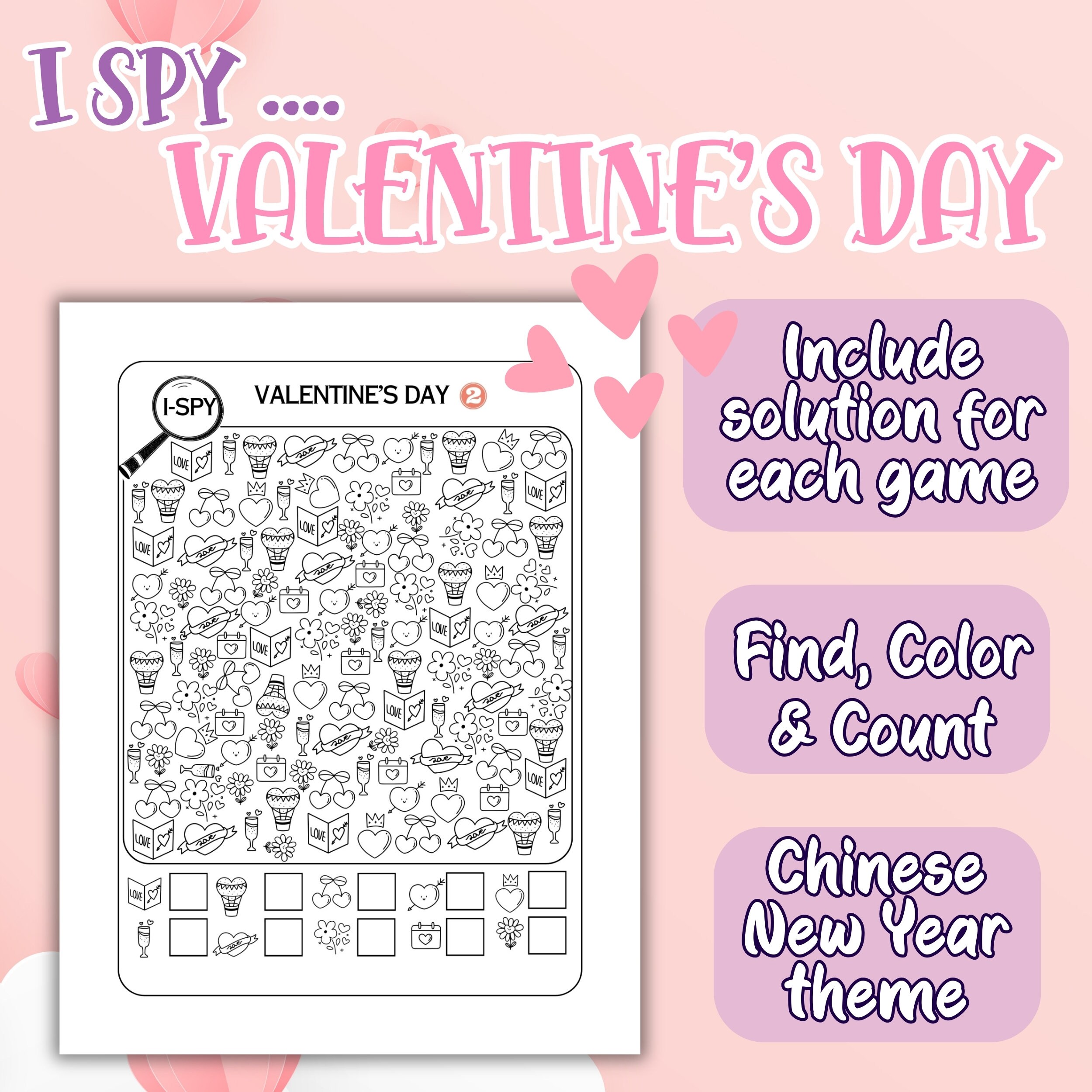 I-spy Valentine's Day, I Spy Worksheet Activities, Find, Color and ...