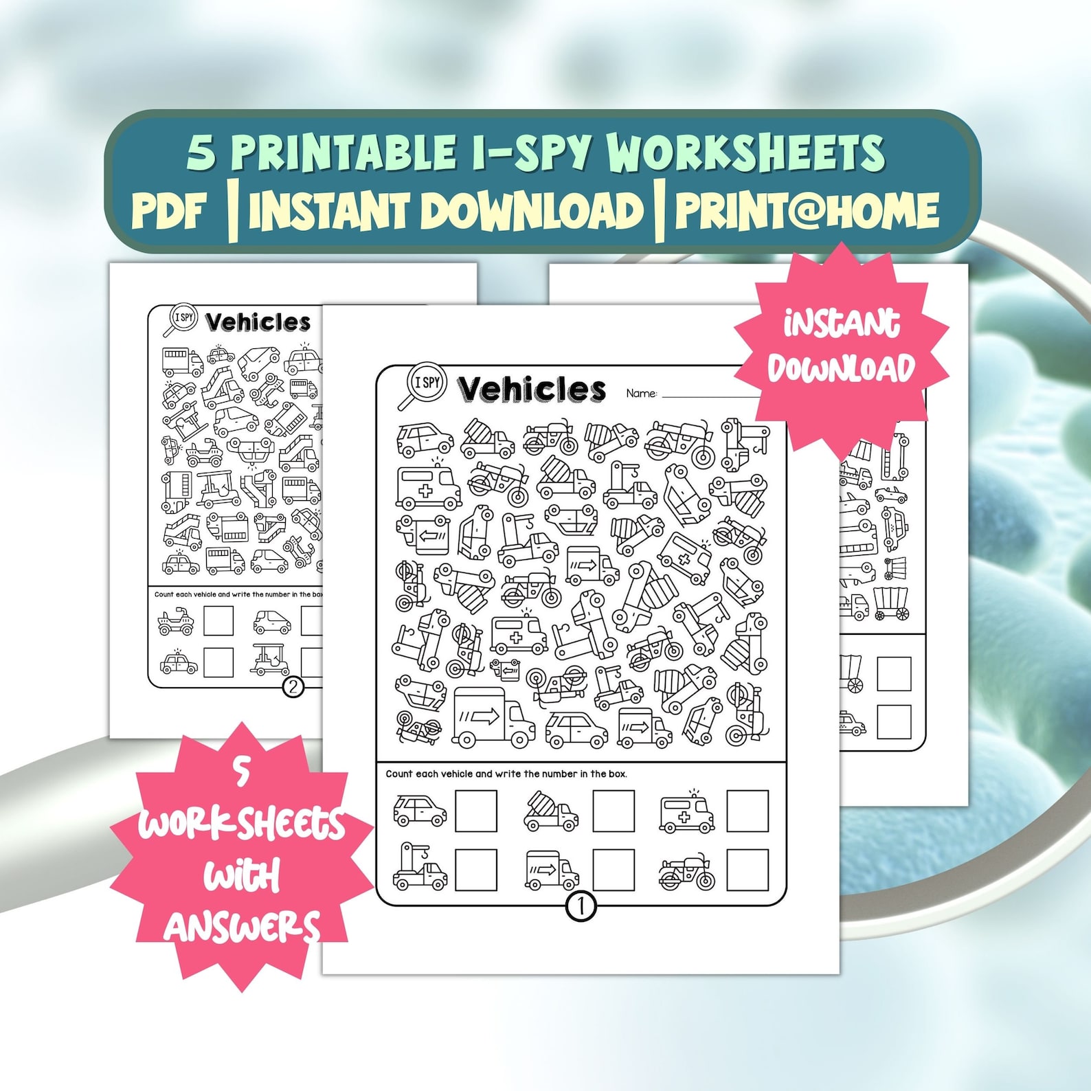 I-spy Vehicles, Vehicles Illustration Games, I Spy Worksheet Activities ...