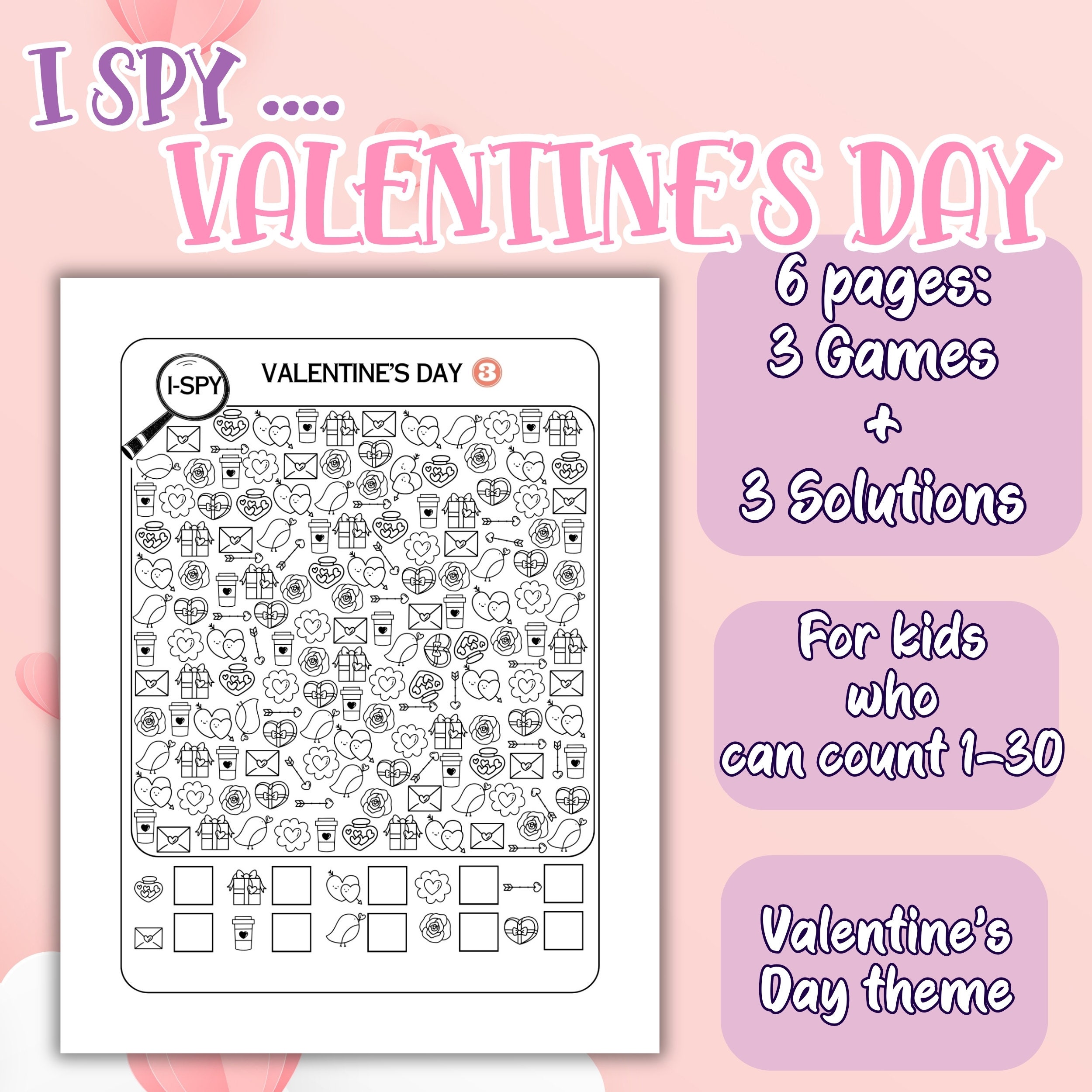 I-spy Valentine's Day, I Spy Worksheet Activities, Find, Color and ...