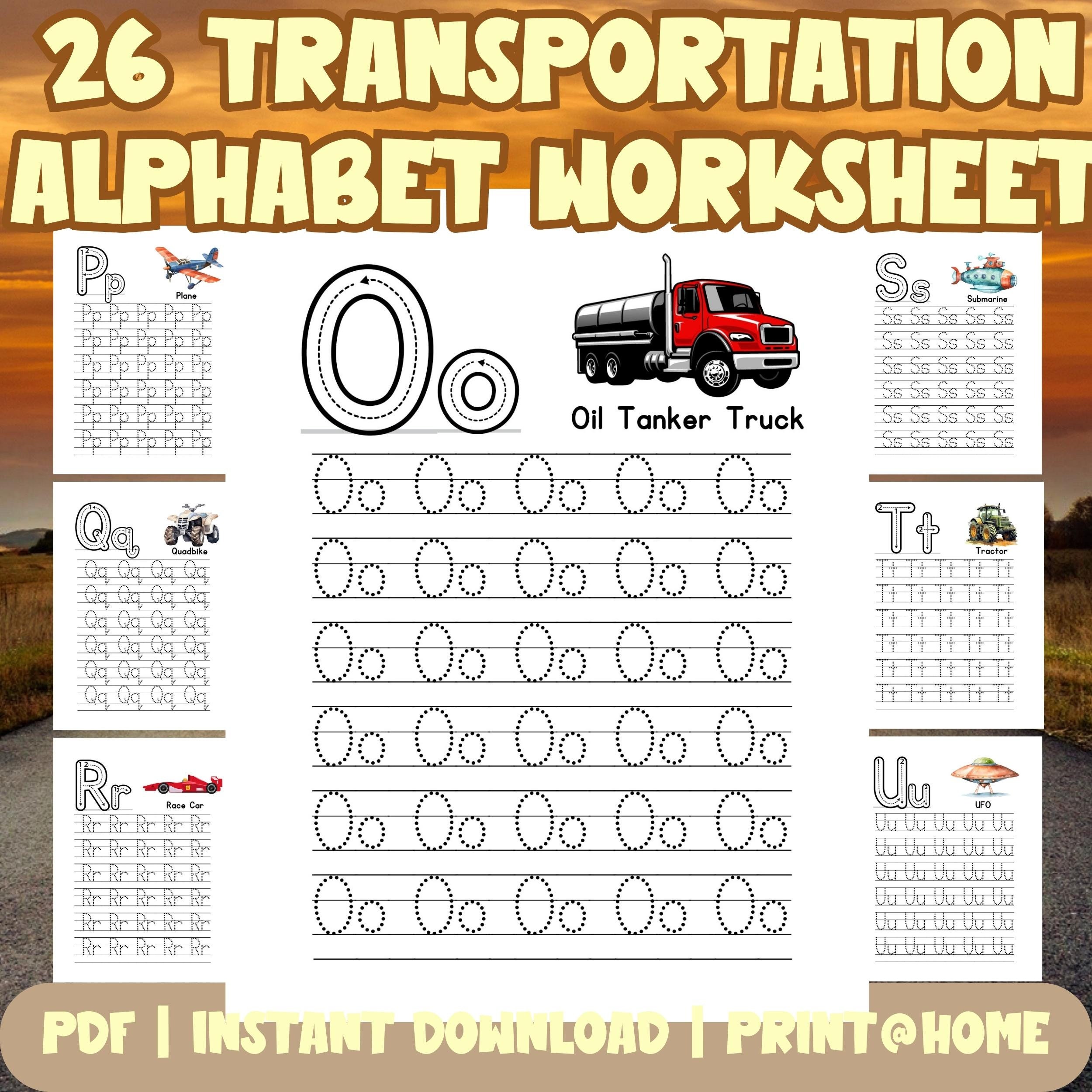 26 Transportation Alphabet Worksheets Handwriting Practice ABC Trace ...