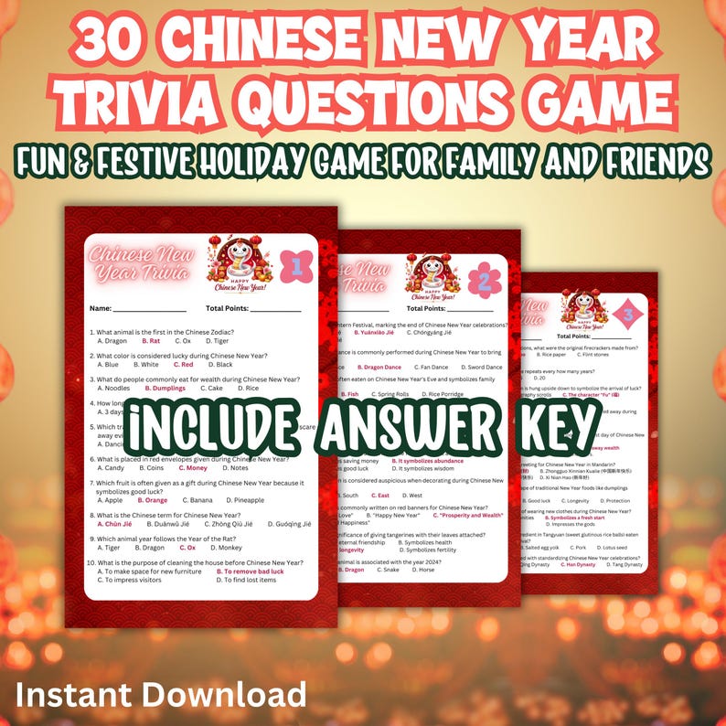 Chinese New Year Trivia Games, Fun Chinese New Year Printable Game ...