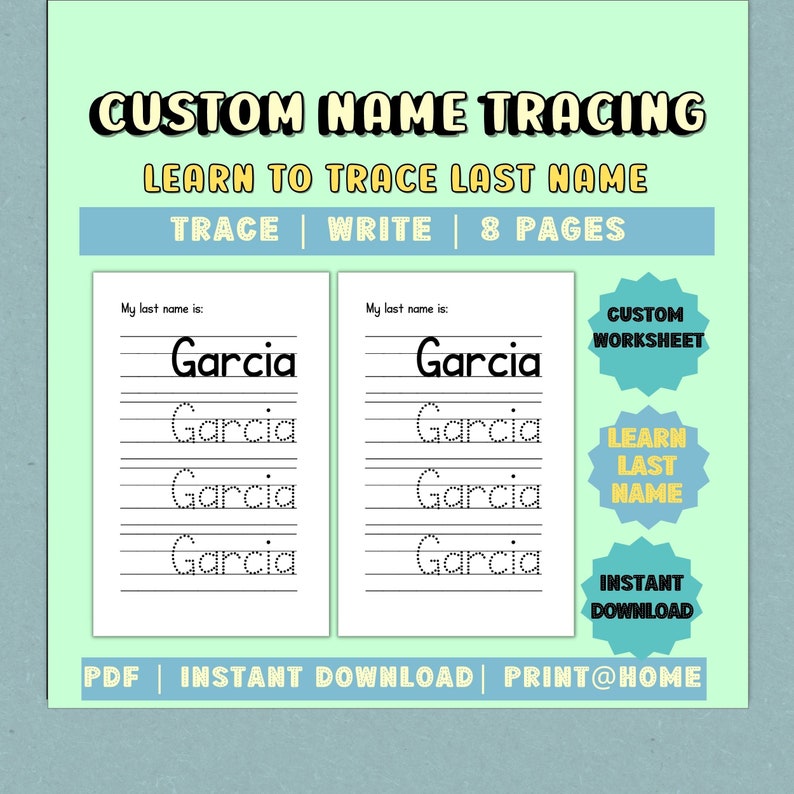Custom Name Tracing Worksheet, Handwriting Practice, Personalized Name ...
