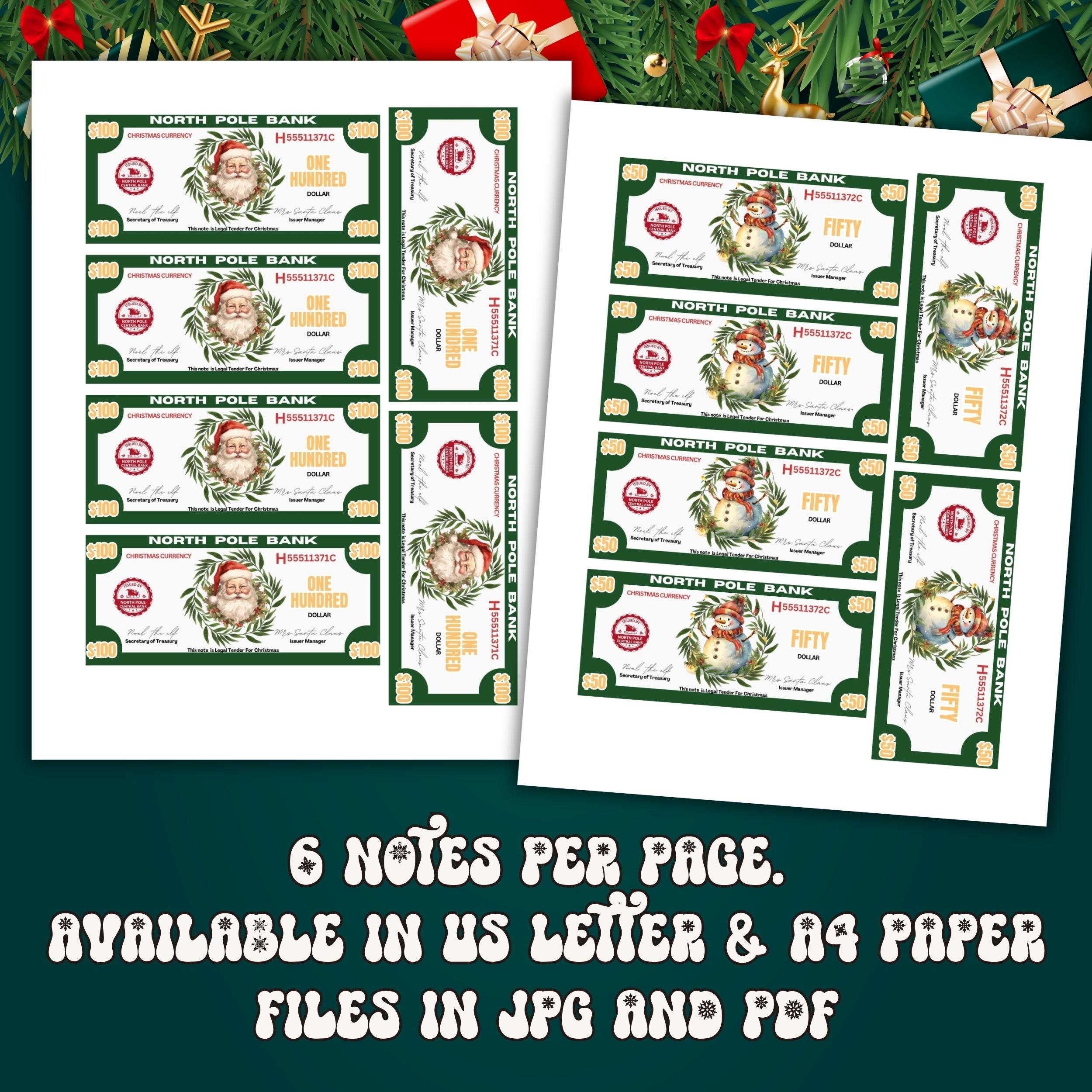 Printable Christmas Money, North Pole Play Money Notes, Kids Party ...