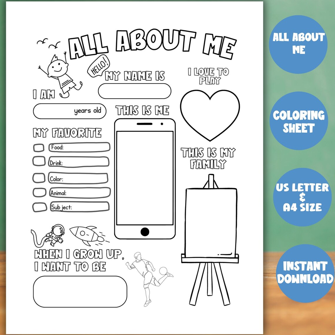 All About Me Printable Coloring Page, All About Me Classroom Activity ...