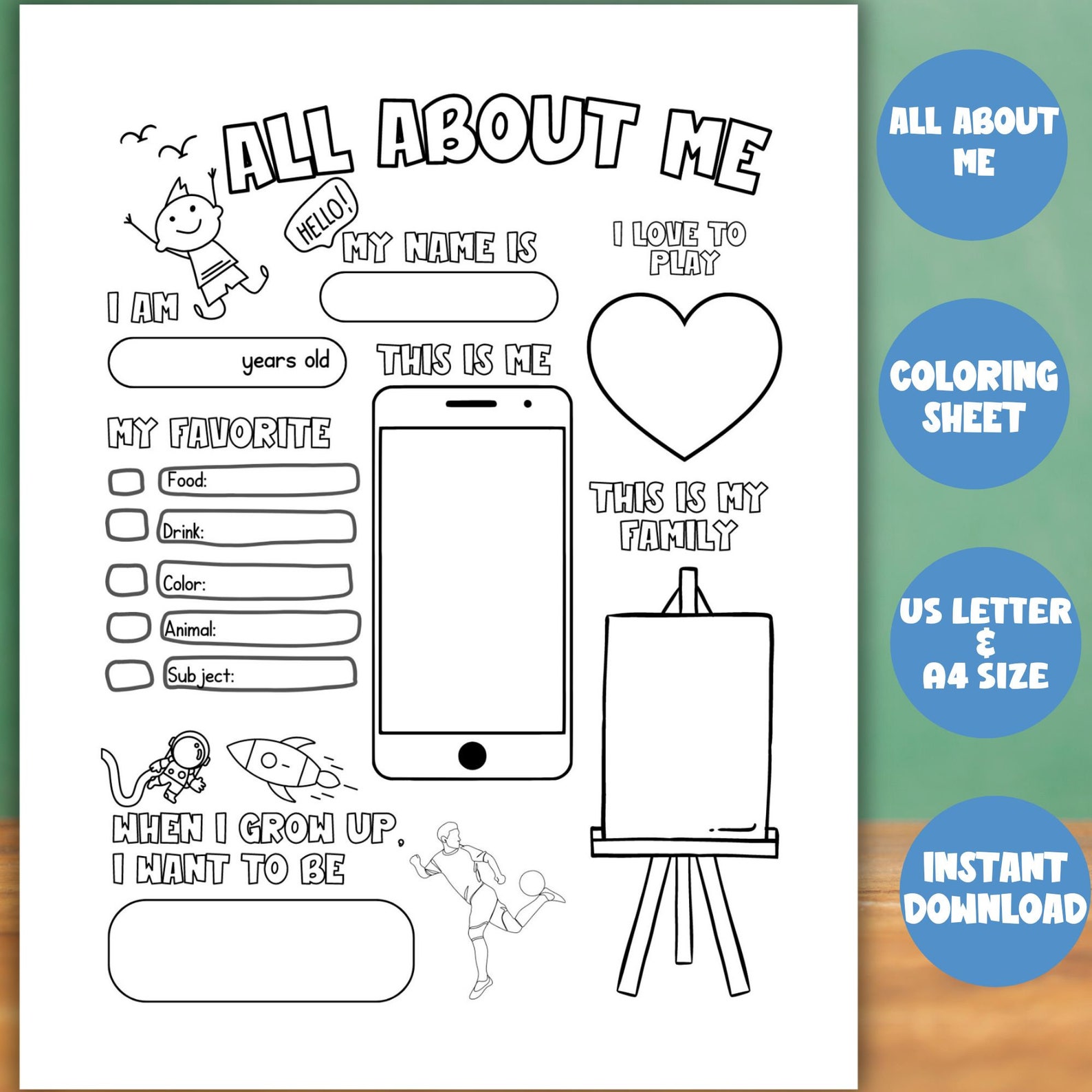 All About Me Printable Coloring Page, All About Me Classroom Activity ...