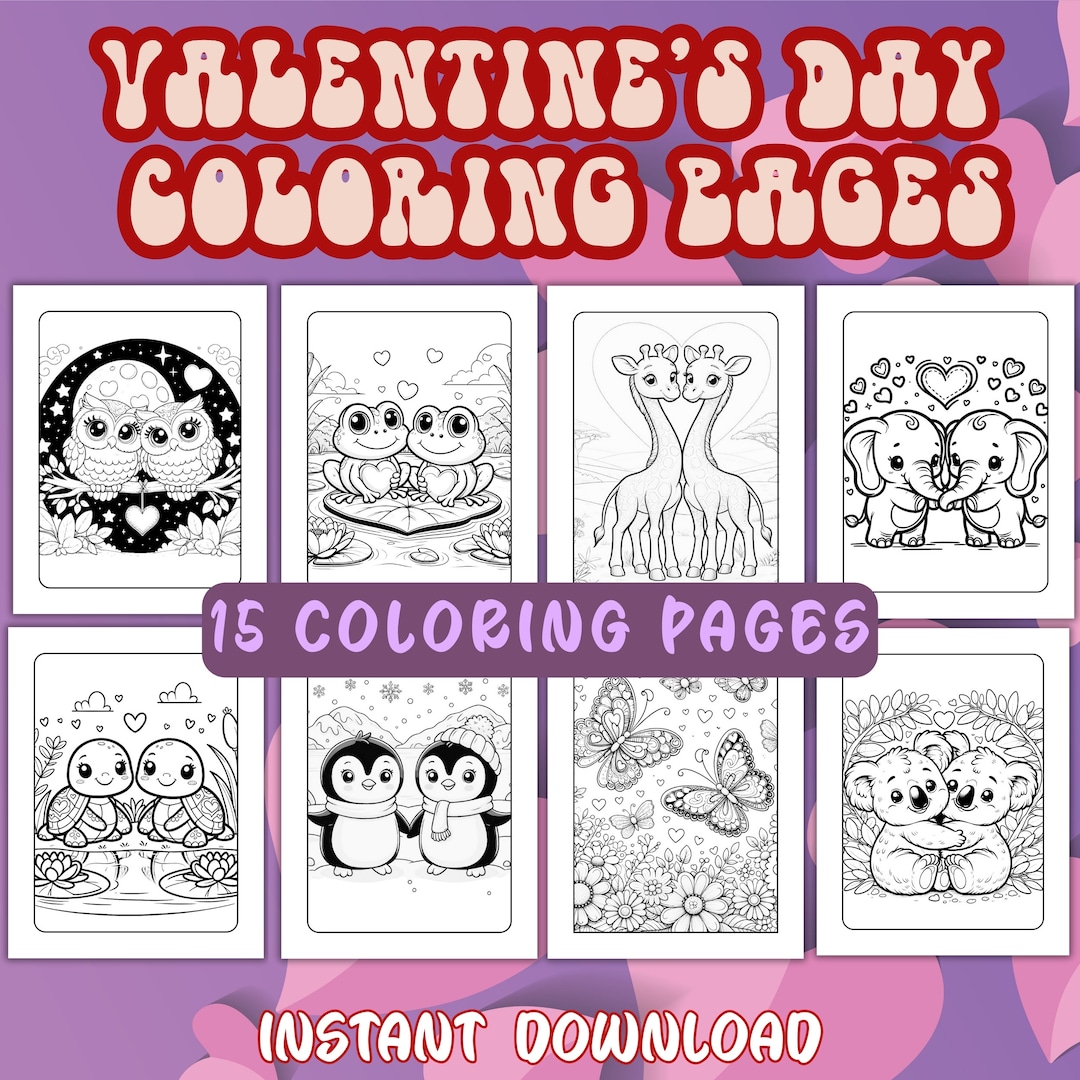 Valentine's Day Coloring Page Set, Valentine's Day Kids Activity ...