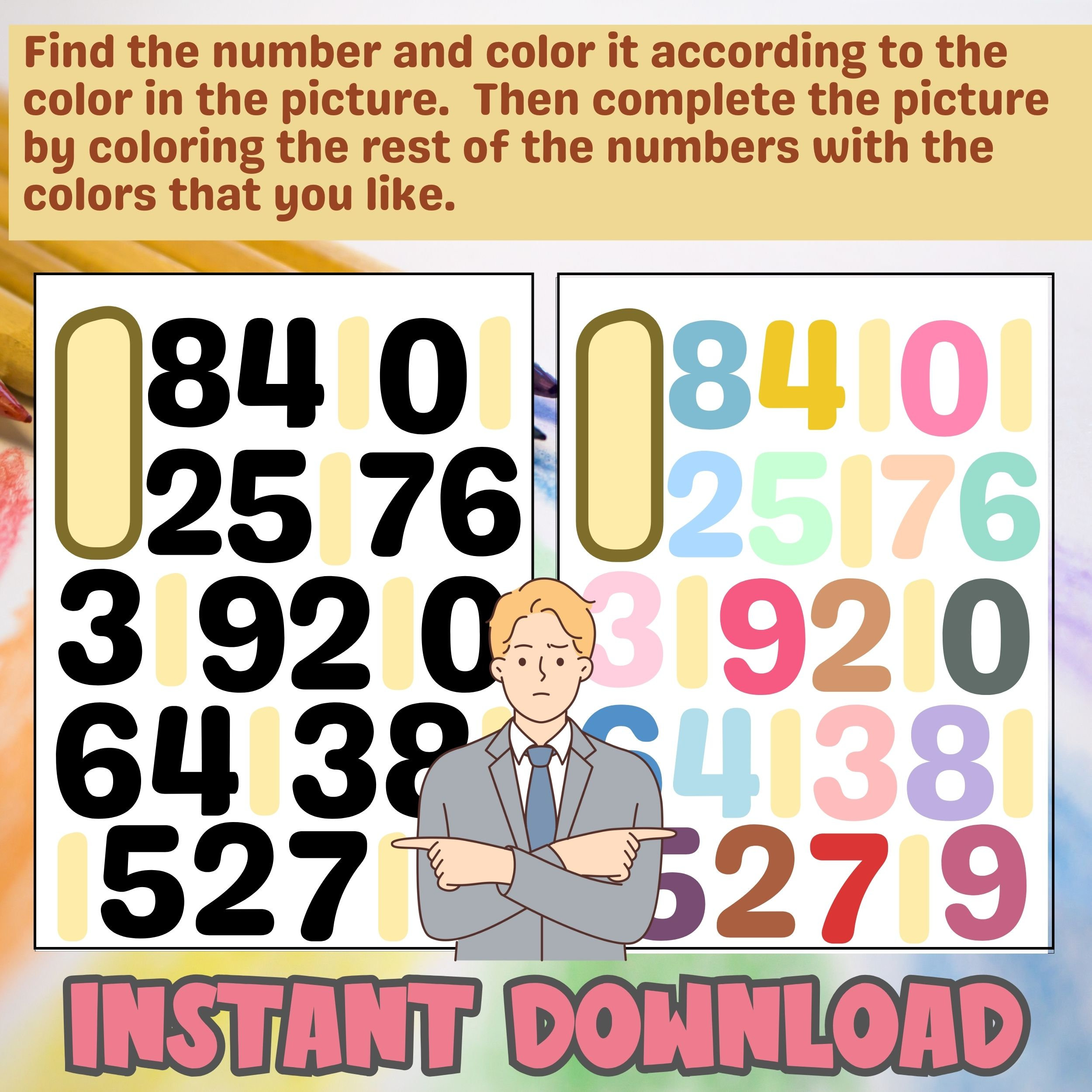 Scrambled Numbers, Learning Numbers 0-9 Activity Coloring Page, Jumbo ...