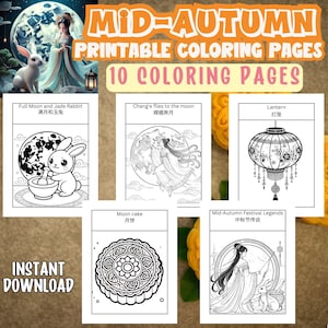 Mid-autumn Festival Coloring Pages, Printable Moon Festival Coloring ...
