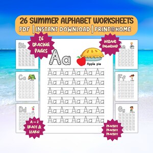 26 Summer Alphabet Worksheets, Handwriting Practice, ABC Trace & Write ...