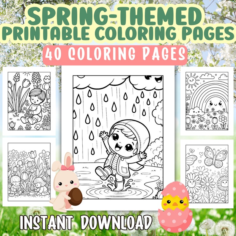 40 Spring Themed Coloring Pages, Spring PDF, Spring Printable, Spring ...