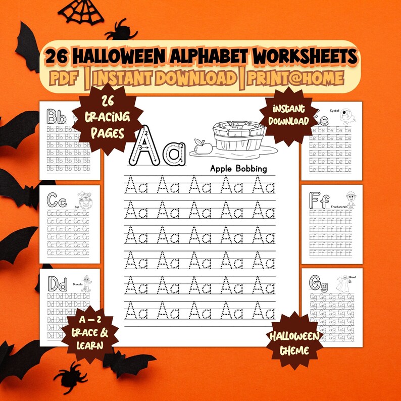 26 Halloween Alphabet Worksheets, Handwriting Practice, ABC Trace ...