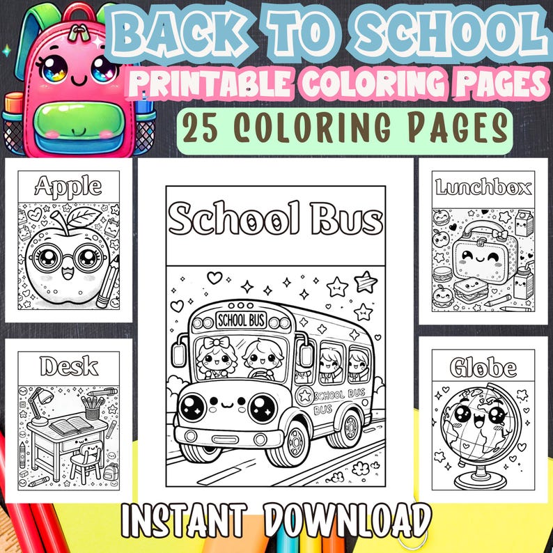 Back to School Coloring Pages, Printable Coloring for Kids, Back to ...