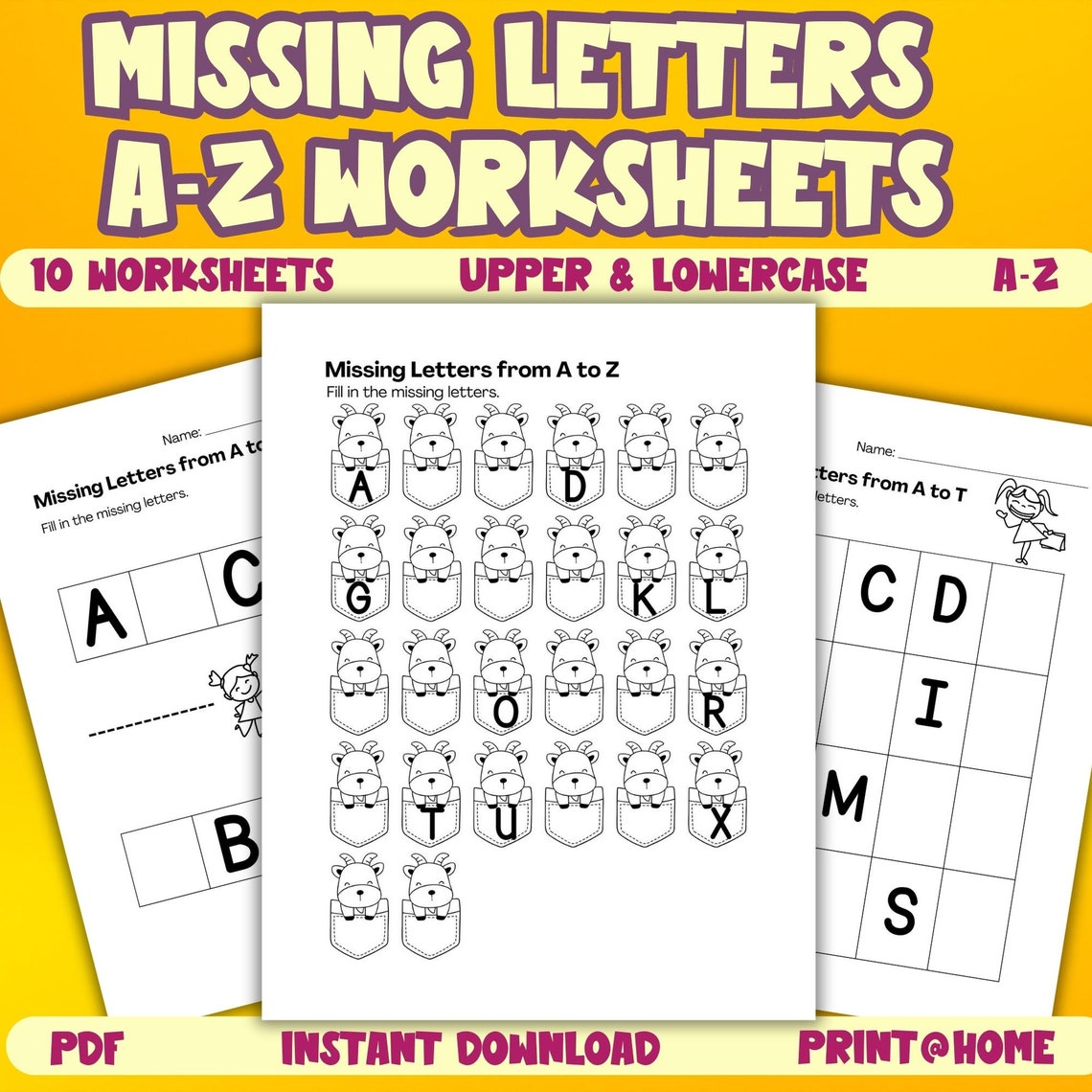 10 Printable Missing Letters Worksheets, Uppercase & Lowercase Letters ...