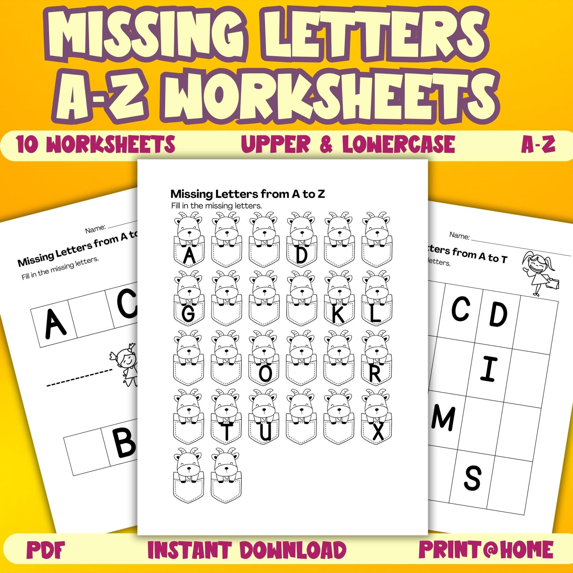 10 Printable Missing Letters Worksheets, Uppercase & Lowercase Letters ...