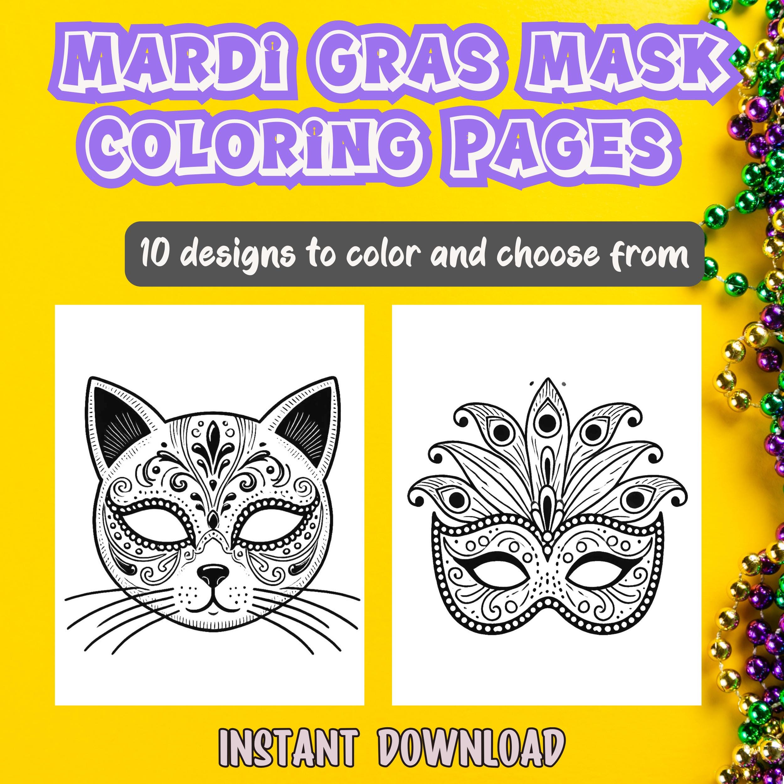 Mardi Gras Mask Coloring Masks for Kids, Halloween, Printable Kids ...