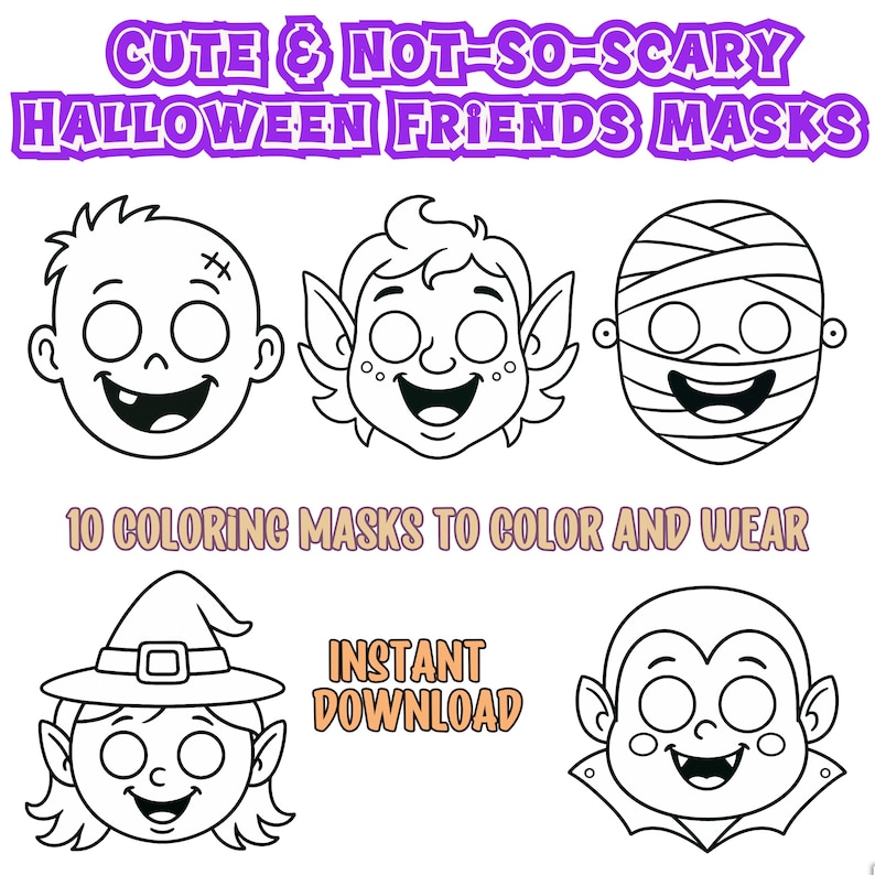 Color-your-own Monster Masks – 10 Cute & Not-so-scary Halloween Friends ...