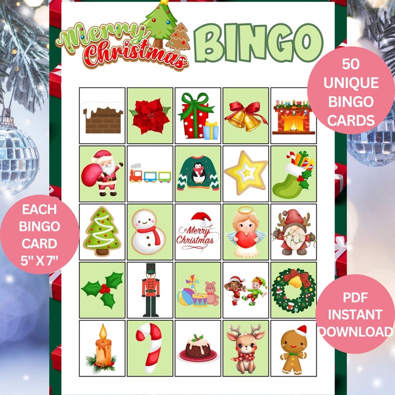 50 Merry Christmas Bingo Cards, 50 Unique Prefilled Game Cards, Kid's ...