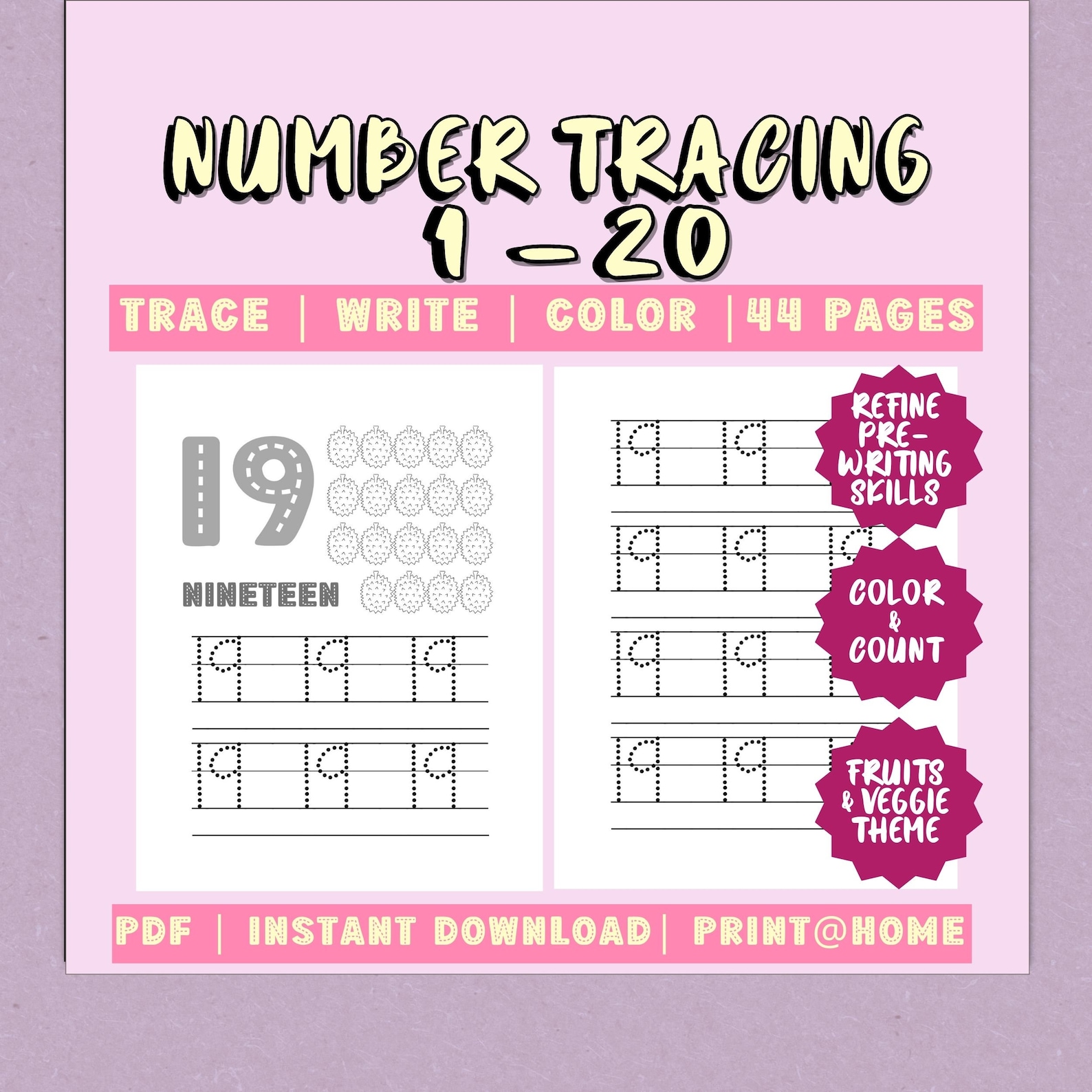 Number Tracing Worksheet 1-20 for Kids, Preschool, Toddlers ...