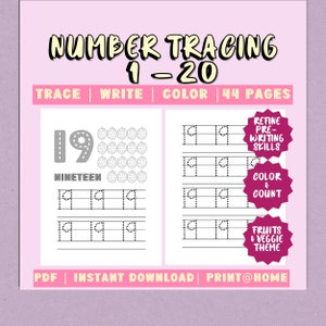 Number Tracing Worksheet 1-20 for Kids, Preschool, Toddlers ...
