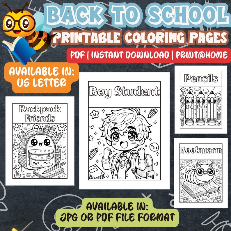 Back to School Coloring Pages, Printable Coloring for Kids, Back to ...