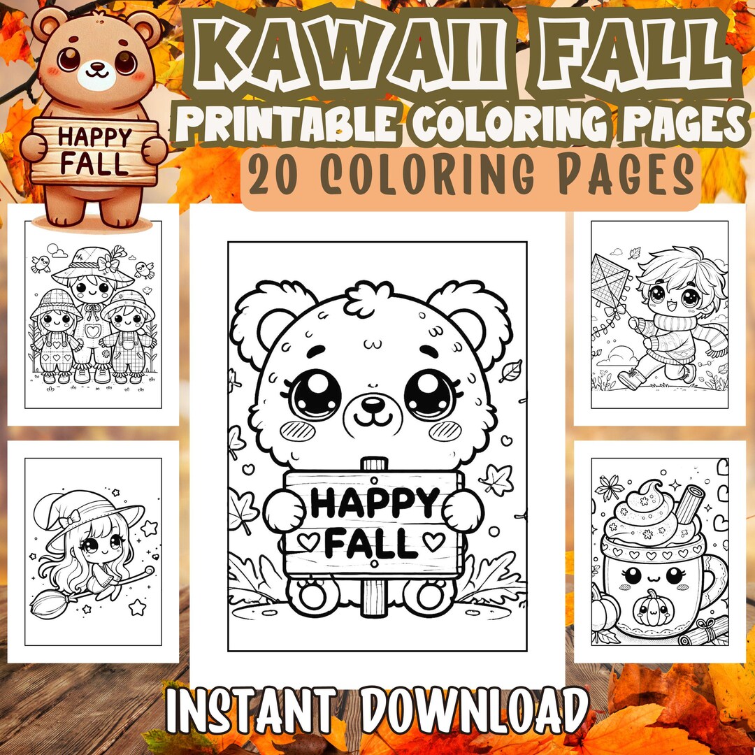 Kawaii Fall Printable Coloring Pages, Printable Autumn Coloring Pages ...