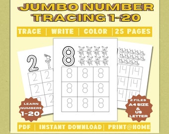Number Tracing Worksheet 1-20 for Kids, Preschool, Toddlers ...