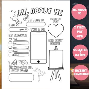 All About Me Printable Coloring Page, All About Me Classroom Activity ...