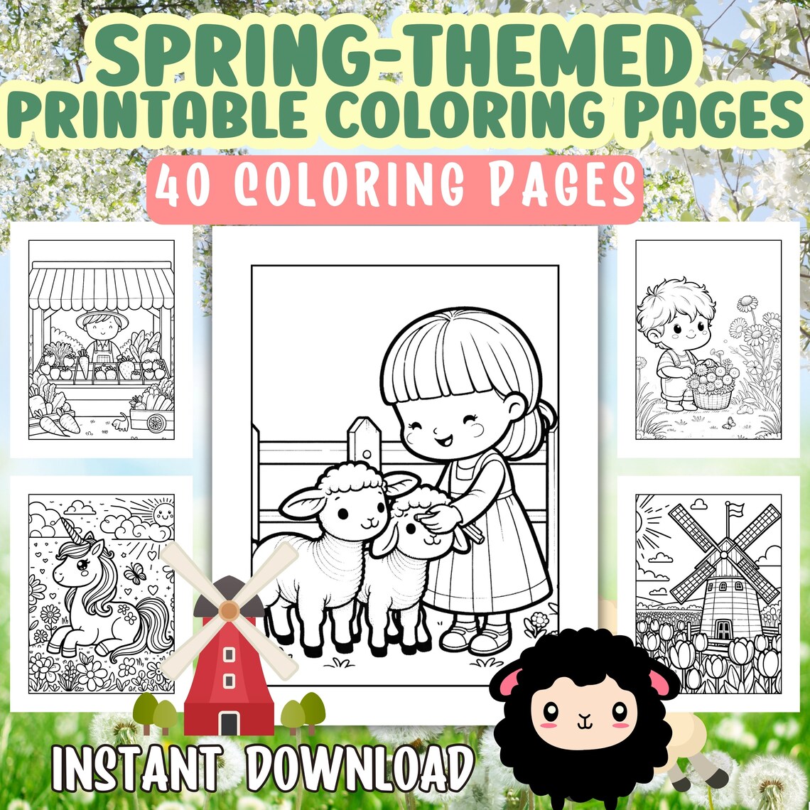 40 Spring Themed Coloring Pages, Spring PDF, Spring Printable, Spring ...