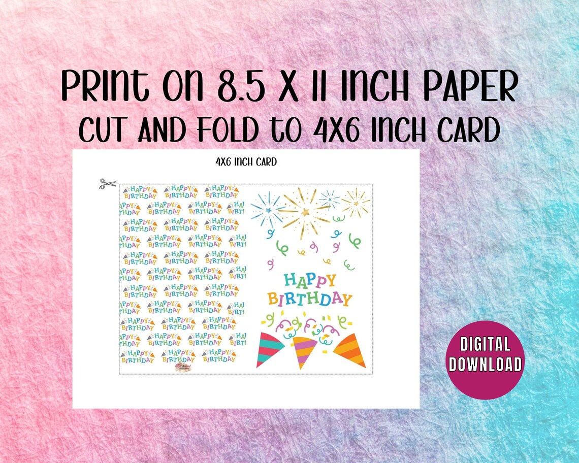 Printable Birthday Card Party Theme, Digital Download, 4x6, 5x7 ...