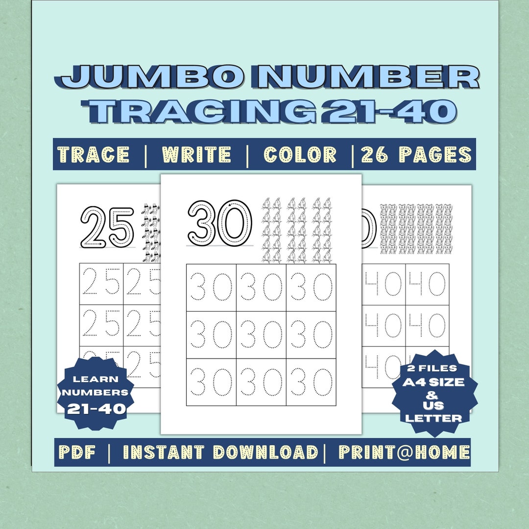 Number Tracing Worksheet 21-40 for Kids, Preschool, Toddlers ...