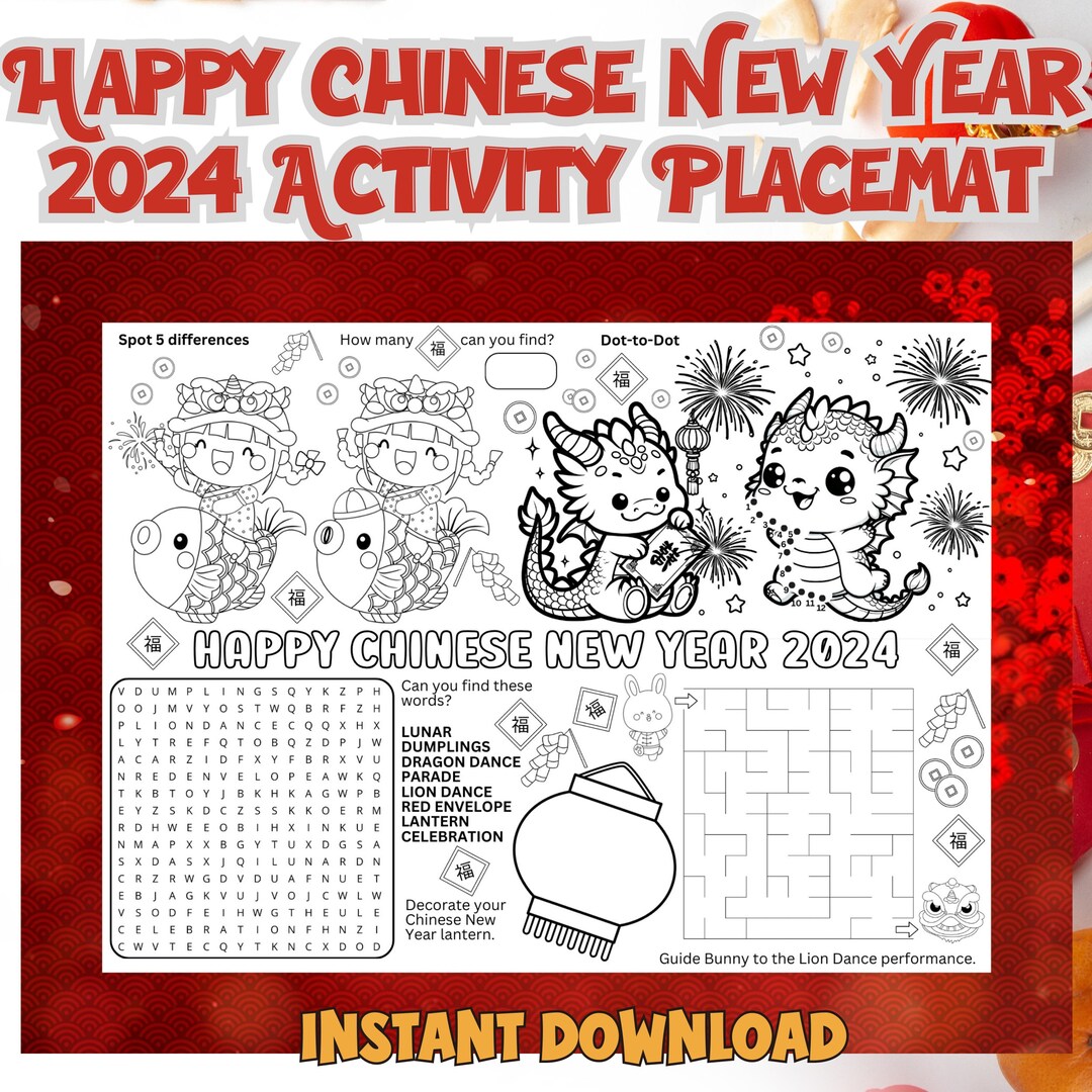Happy CNY 2024 Activity Placemat, 2024 Lunar New Year Placemat, Year of ...