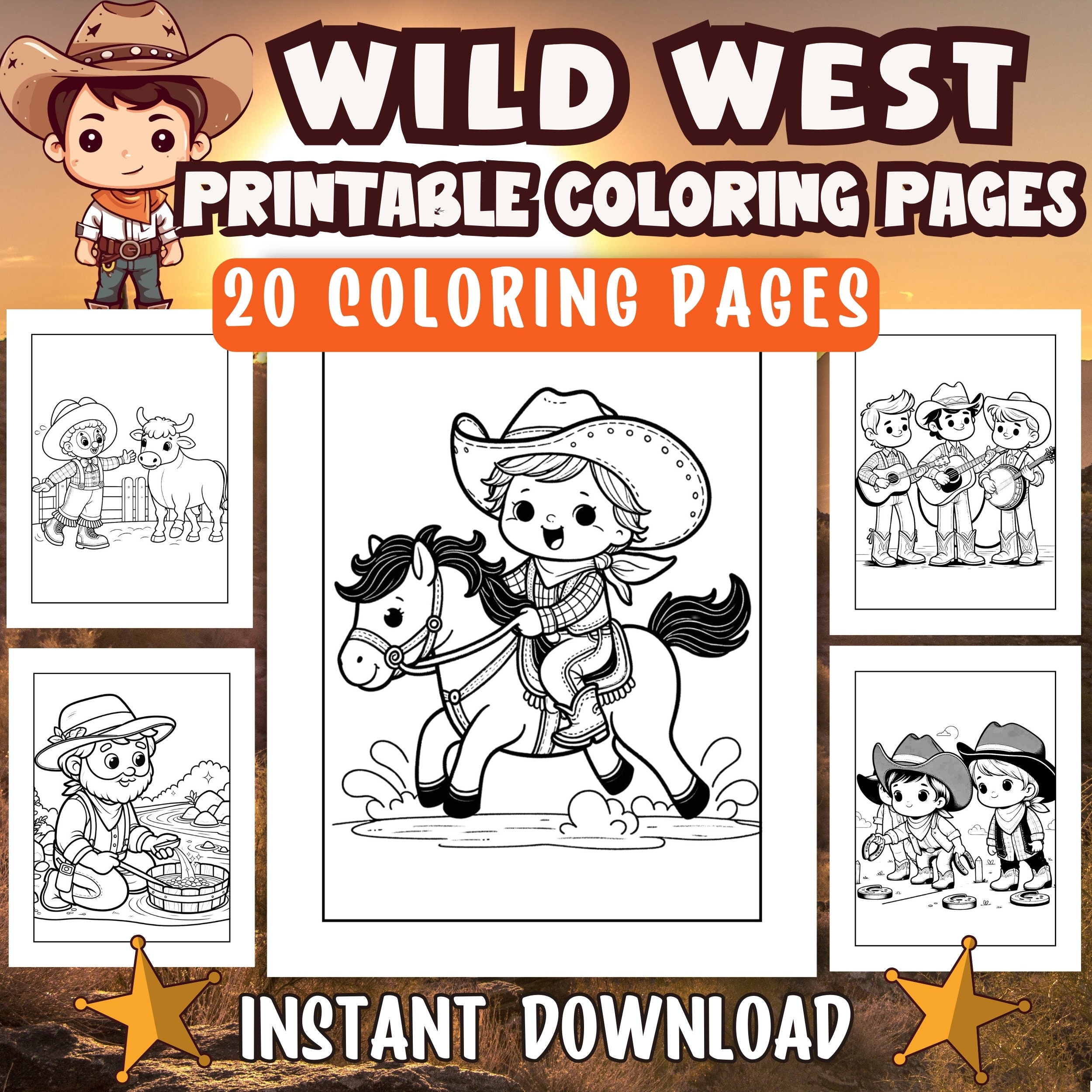 Wild West Coloring Pages, Printable Cowboy Colouring Sheets, Kids ...