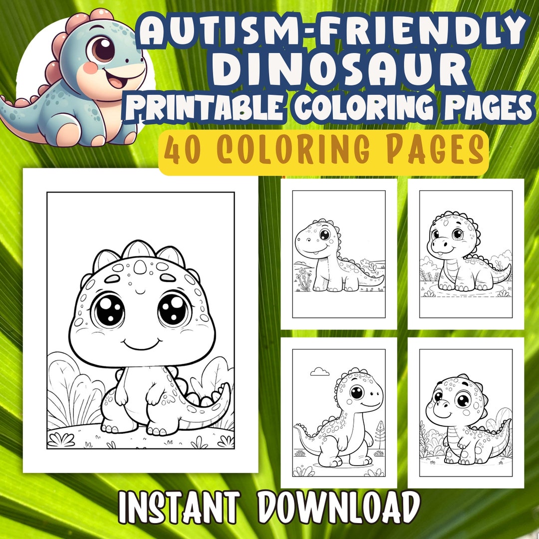 Autism-friendly Dinosaur Printable Coloring Page, Printable Autism ...