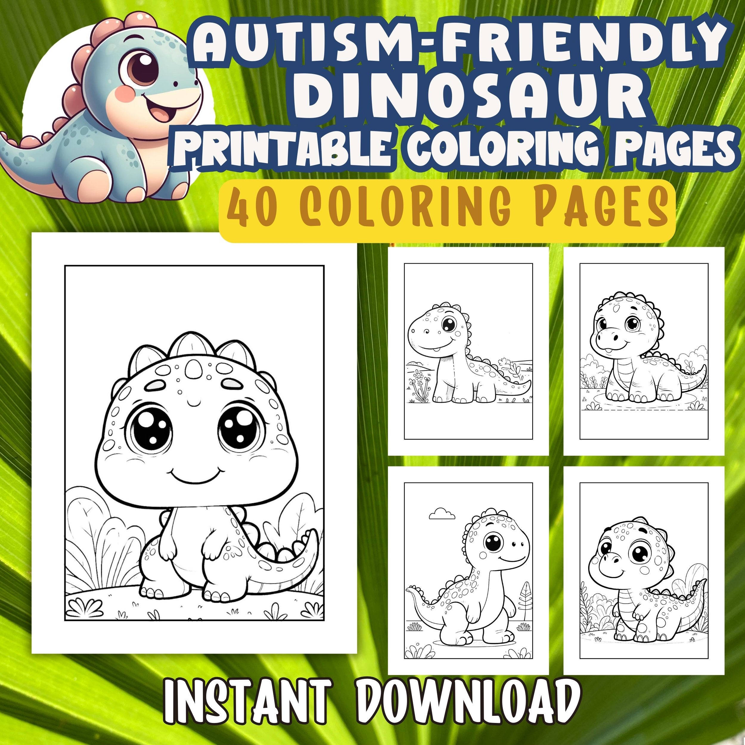 Autism-friendly Dinosaur Printable Coloring Page, Printable Autism ...