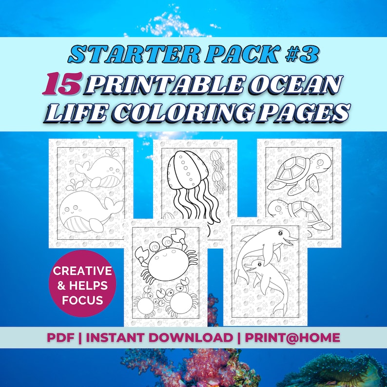 Starter Pack #3 - Printable Ocean Life Coloring Pages for Kids, Sea ...